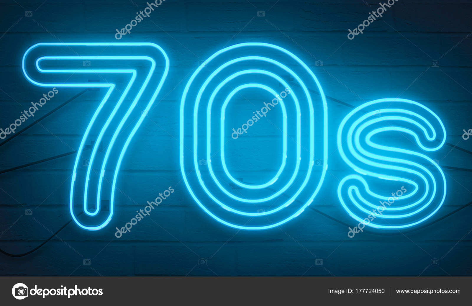 Disco dance 70s neon sign lights logo text glowing color blue Stock ...