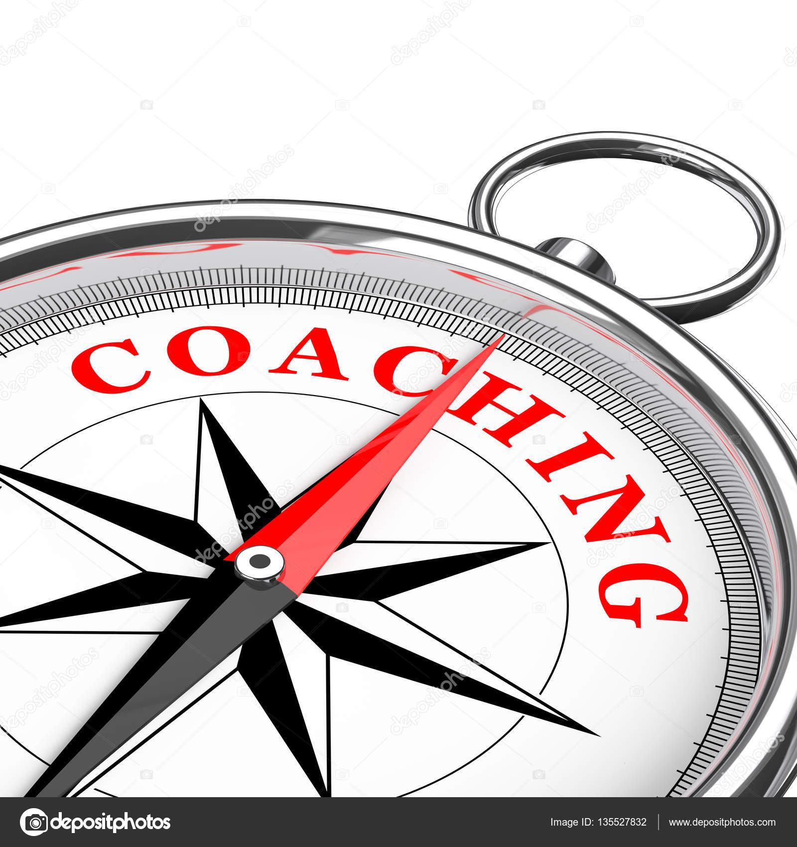 Direction to Coaching Conceptual Compass Closeup. 3d Rendering Stock ...