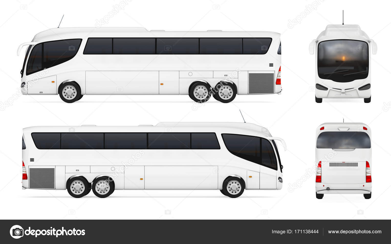 Big White Coach Tour Bus with Blank Surface for Yours Design. 3d Stock ...