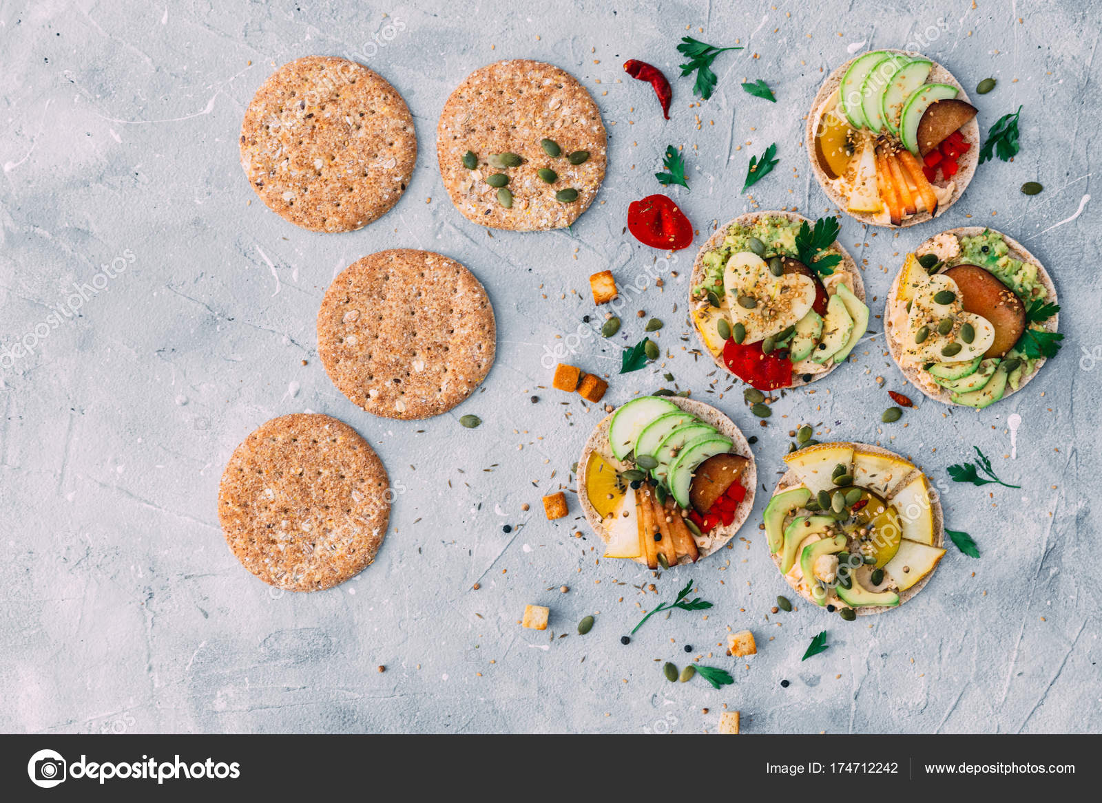 Variety Open Sandwiches Rye Bread Different Toppings Aged Blue ...