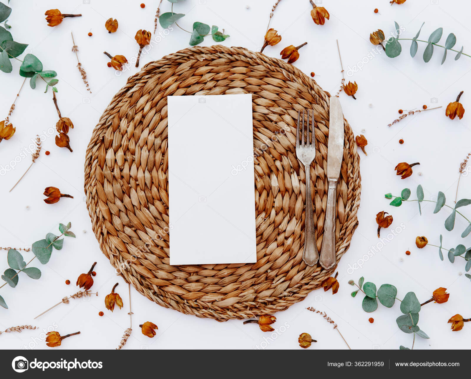 Beautiful Mock Empty Card Table Setting Cutlery Dinnerware White ...