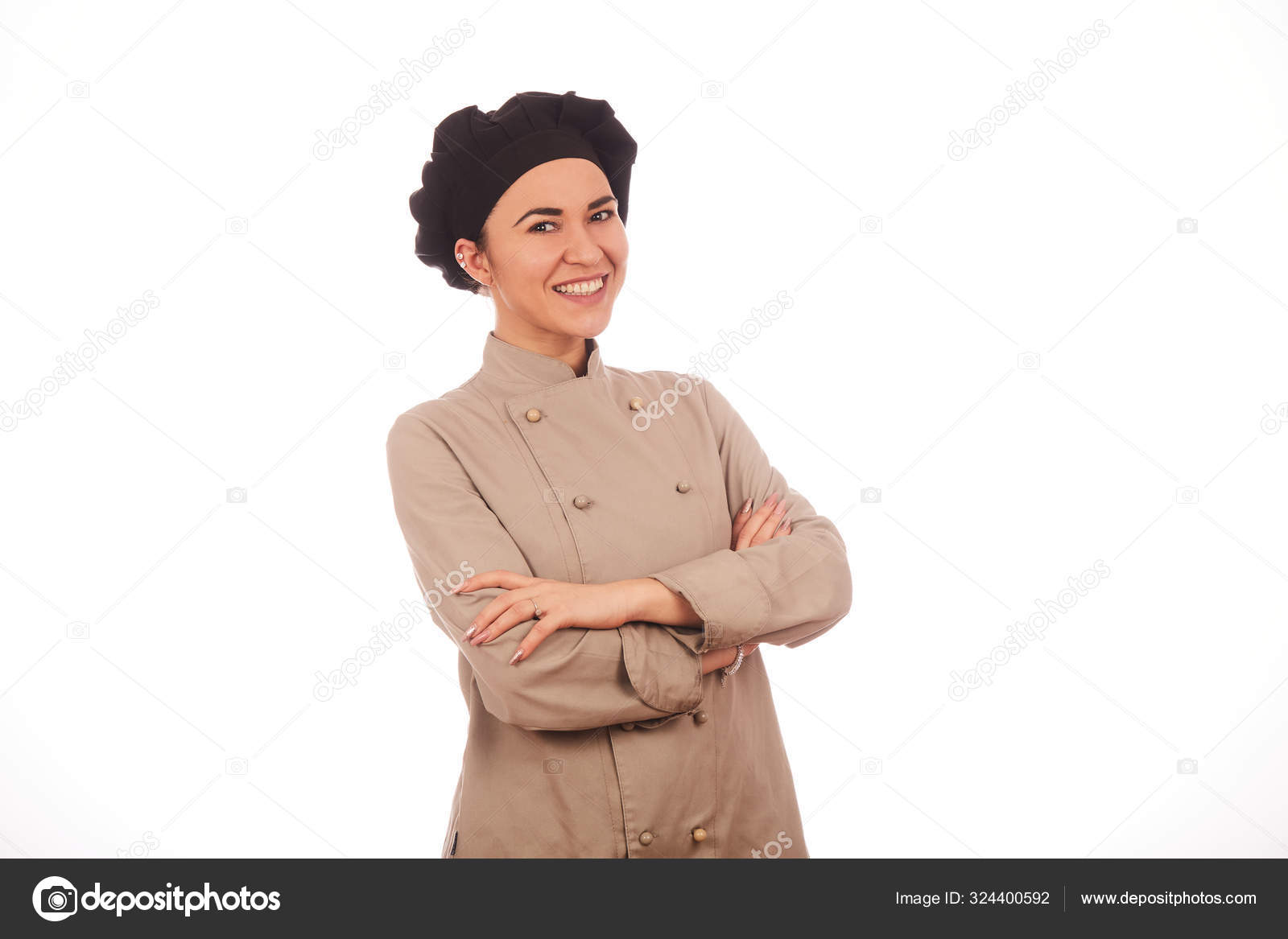 Pretty Female Chef Posing Studio Background Stock Photo by ...