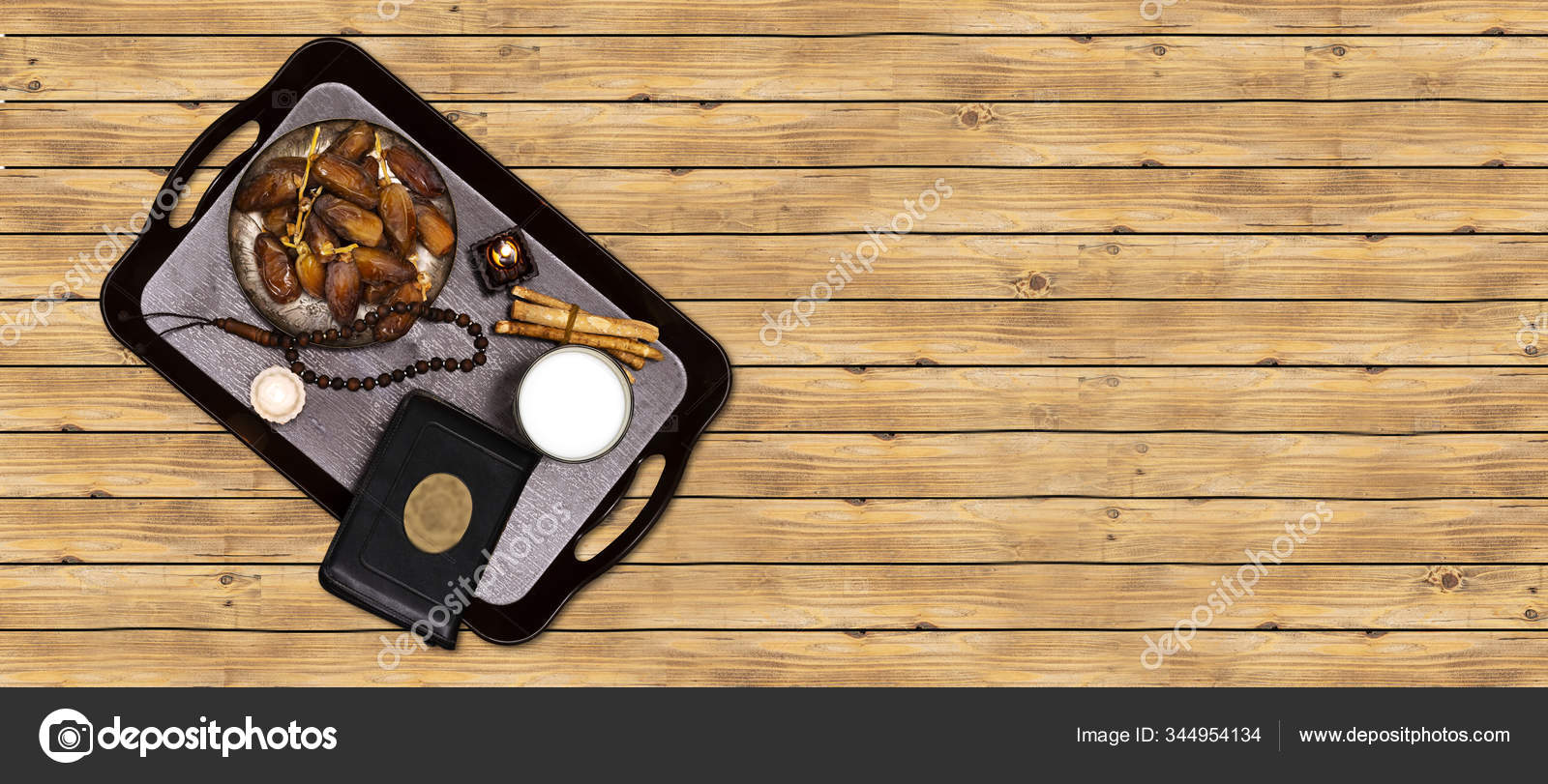 Plate Dates Rosary Muslim Holy Book Quran Candle Milk Cup Stock Photo ...