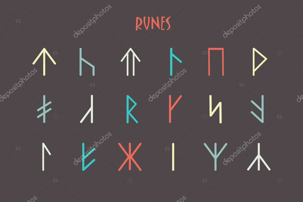 Conjunto de letras runas, alfabeto runas. Alfabeto rúnica. Escribiendo ...