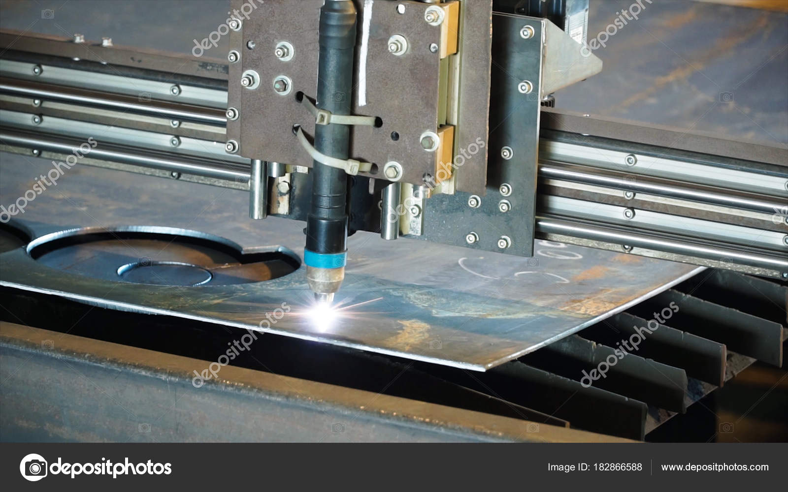 Industrial plasma machine cutting of metal plate. Clip. Cutting metal ...