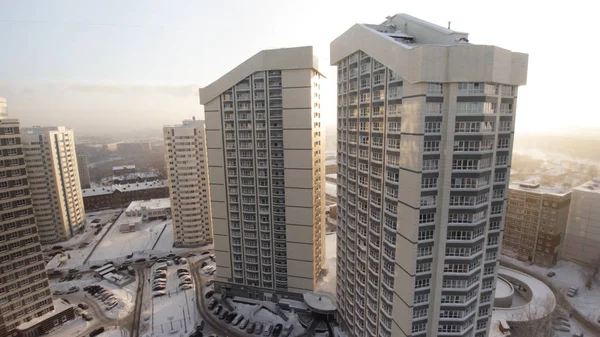Complex of new apartment residential houses with balconies. Clip. Top ...