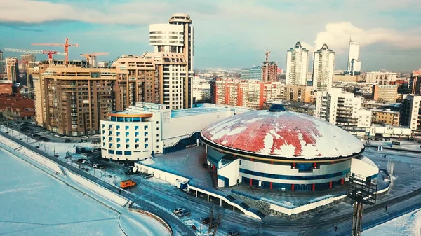 Cityscapes, high rise office buildings and skyscrapers in city, winter ...
