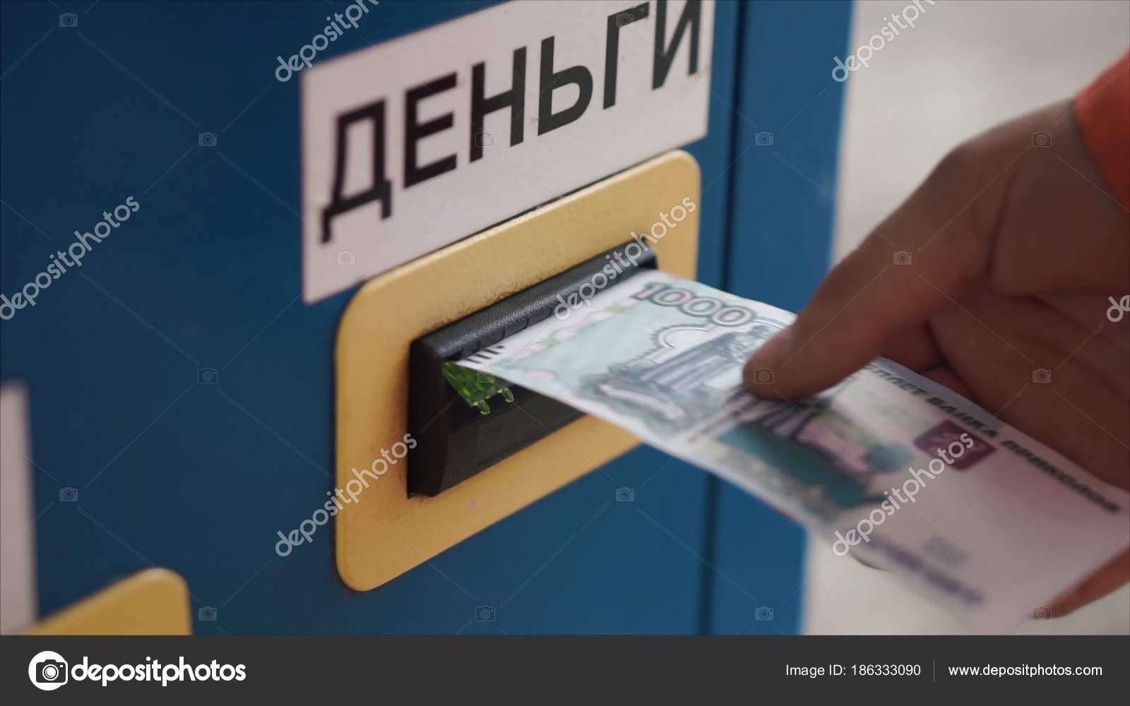 Man Inserting Cash Into Machine At Parking Lot close-up. Clip. Hand ...