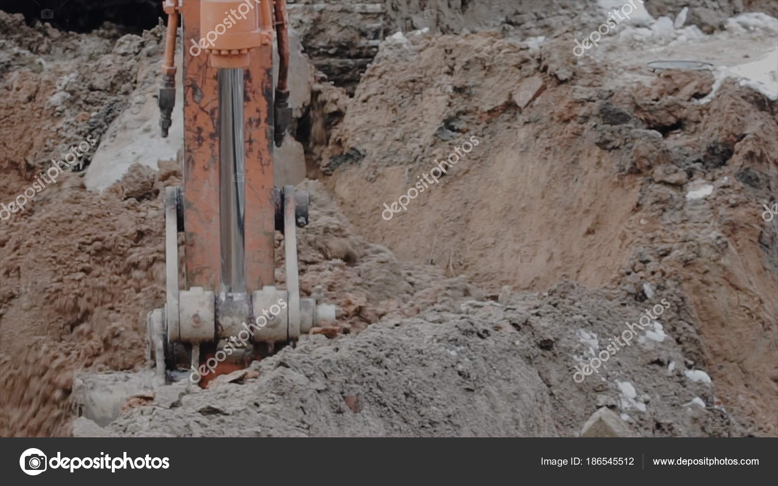 Loader backhoe, excavator digging a trench. Clip. Work of excavating ...