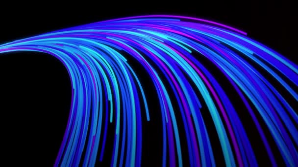 Curved stream of multicolored lines on black background. Animation ...