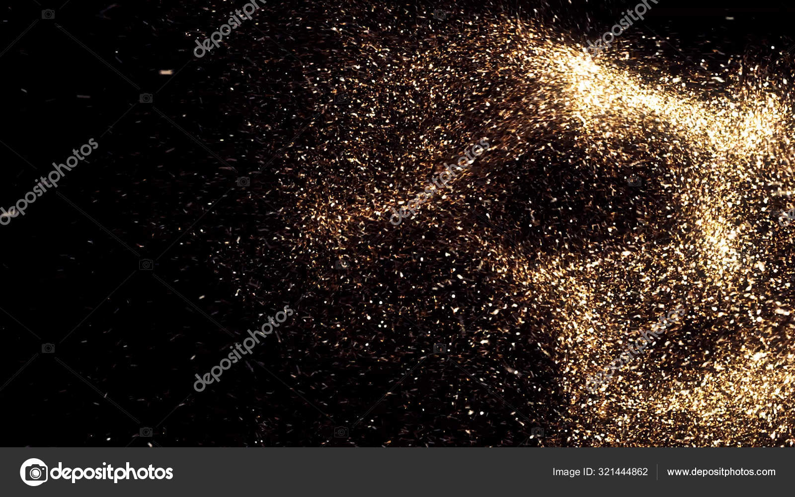Beautiful golden flying dust particles with on black background ...