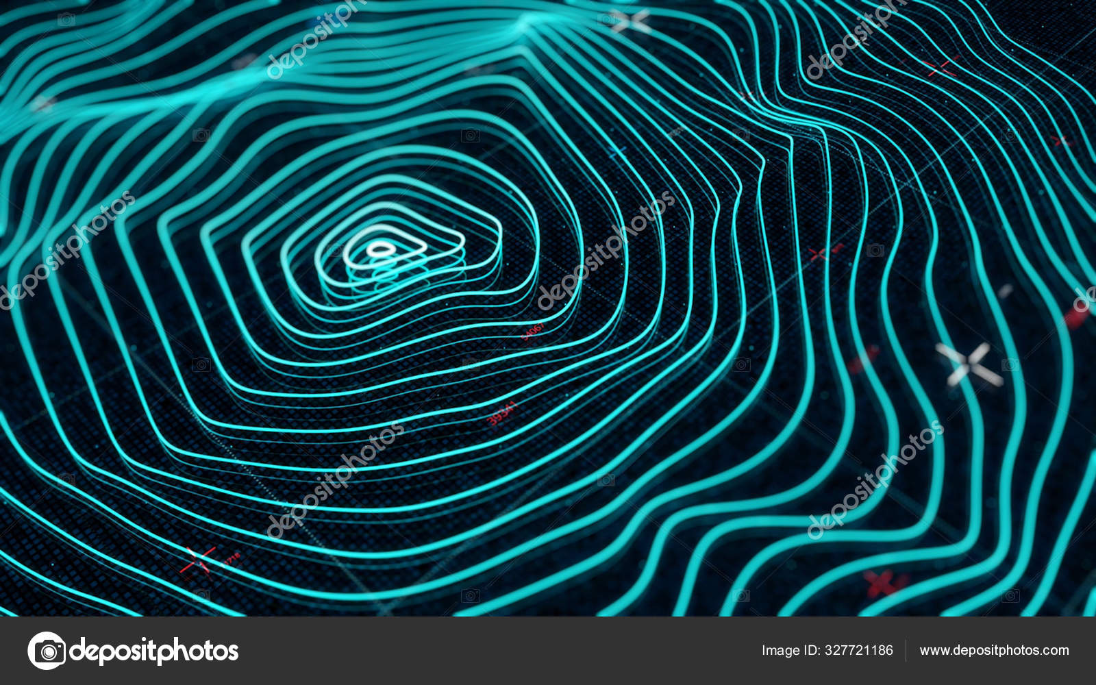 Animated abstract bended neon concentric circles on black background ...
