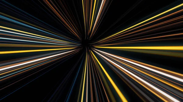 Abstract colorful glowing lasers forming speed tunnel on black ...