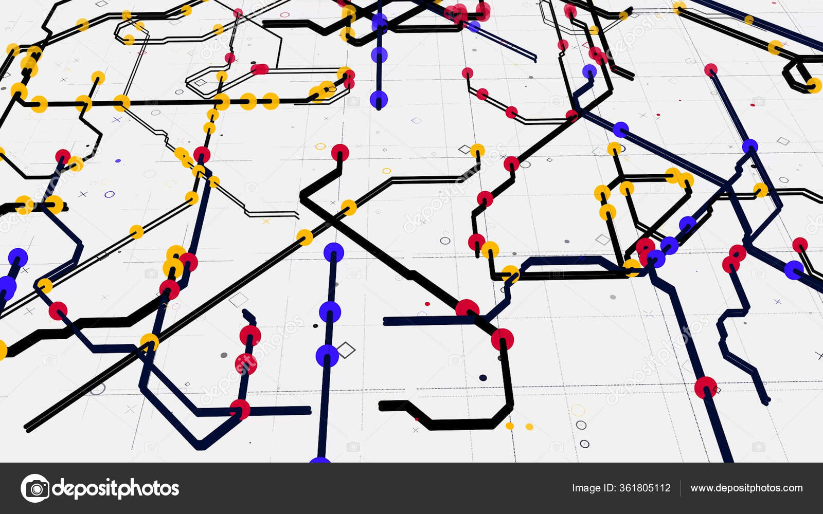 Color digital map of urban routes. Animation. Beautiful modern city map ...