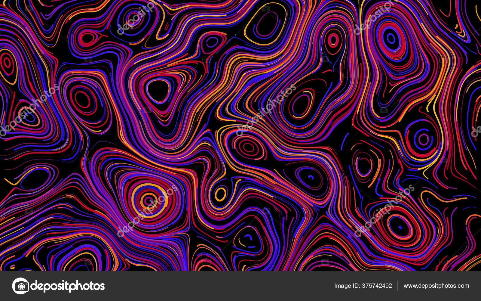 Psychedelic circular patterns on black background. Animation. Colorful ...