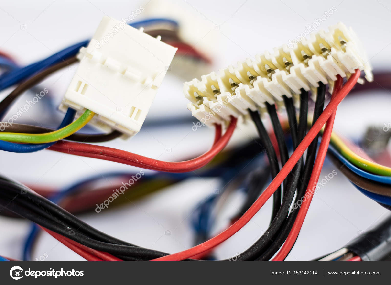Wires and electrical connectors old parts on white background Stock ...