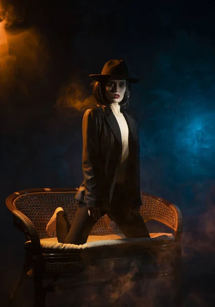 Beautiful Braless Girl Wearing A Unbuttoned Blazer Sensually P Stock