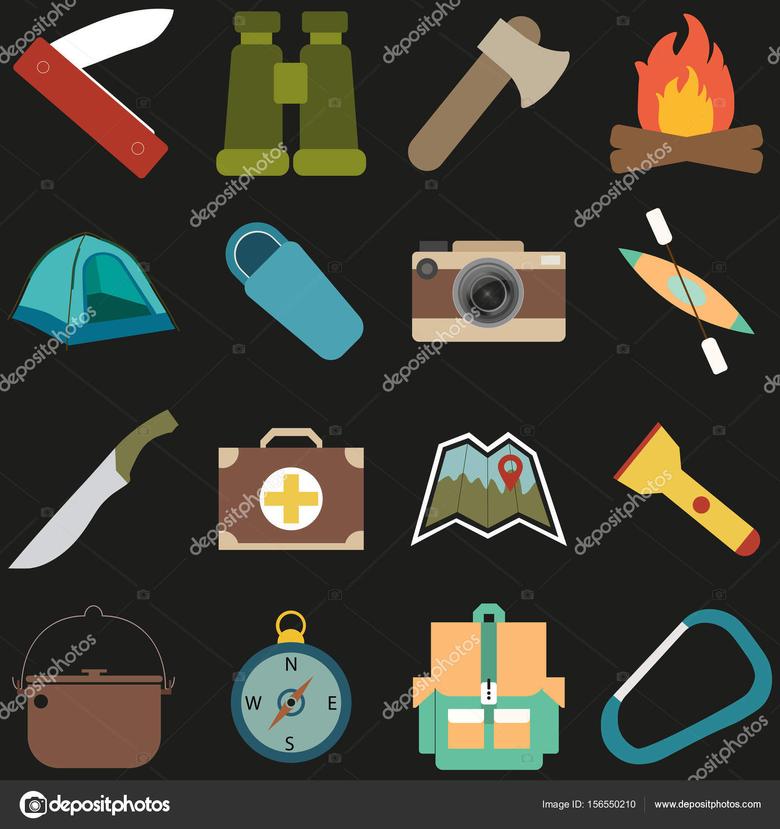 Set of camping icons. Stock Vector by ©vasenina_daria 156550210