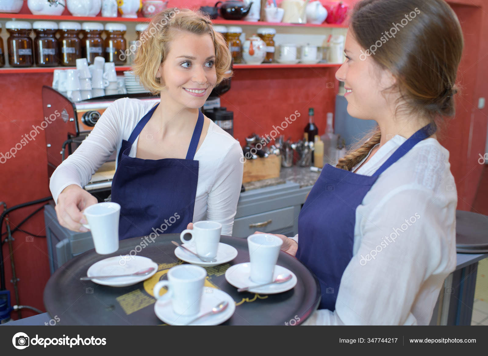 Two Waitresses Posing Coffee House Uniform Stock Photo by ...