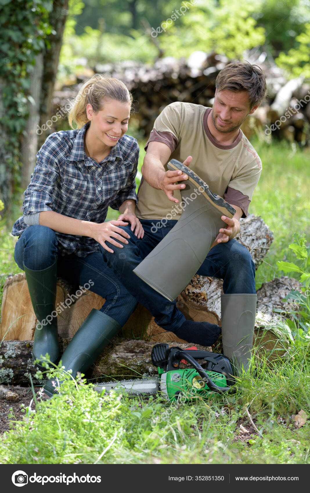 Couple Checking Gardening Boots — Stock Photo © photography33 #352851350