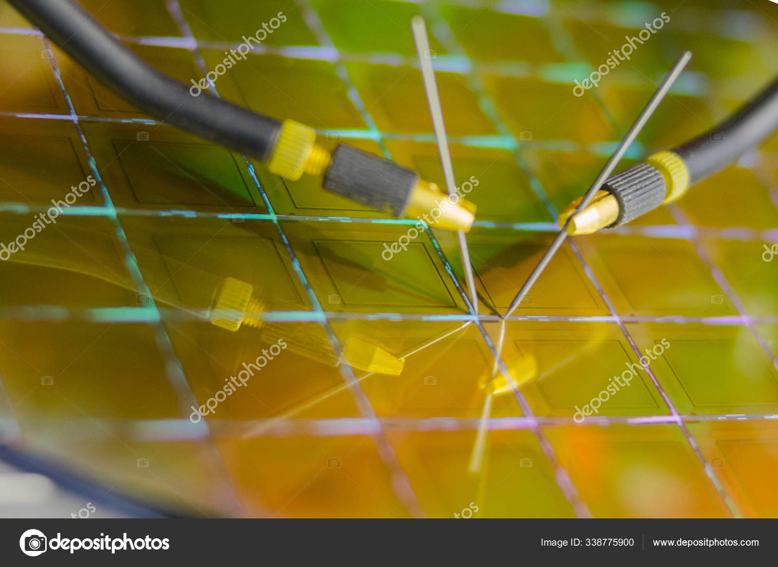 Checking microchips on silicon wafer with probe station.Microelecronics ...