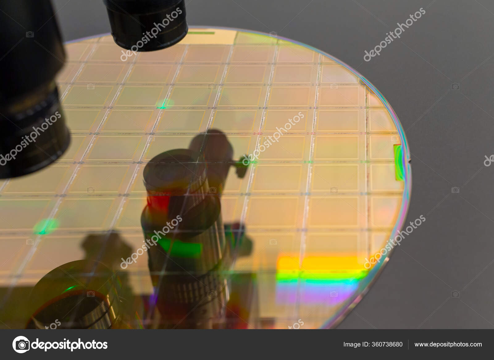 Silicon Wafer Gold Color Microchips Machine Process Examining ...
