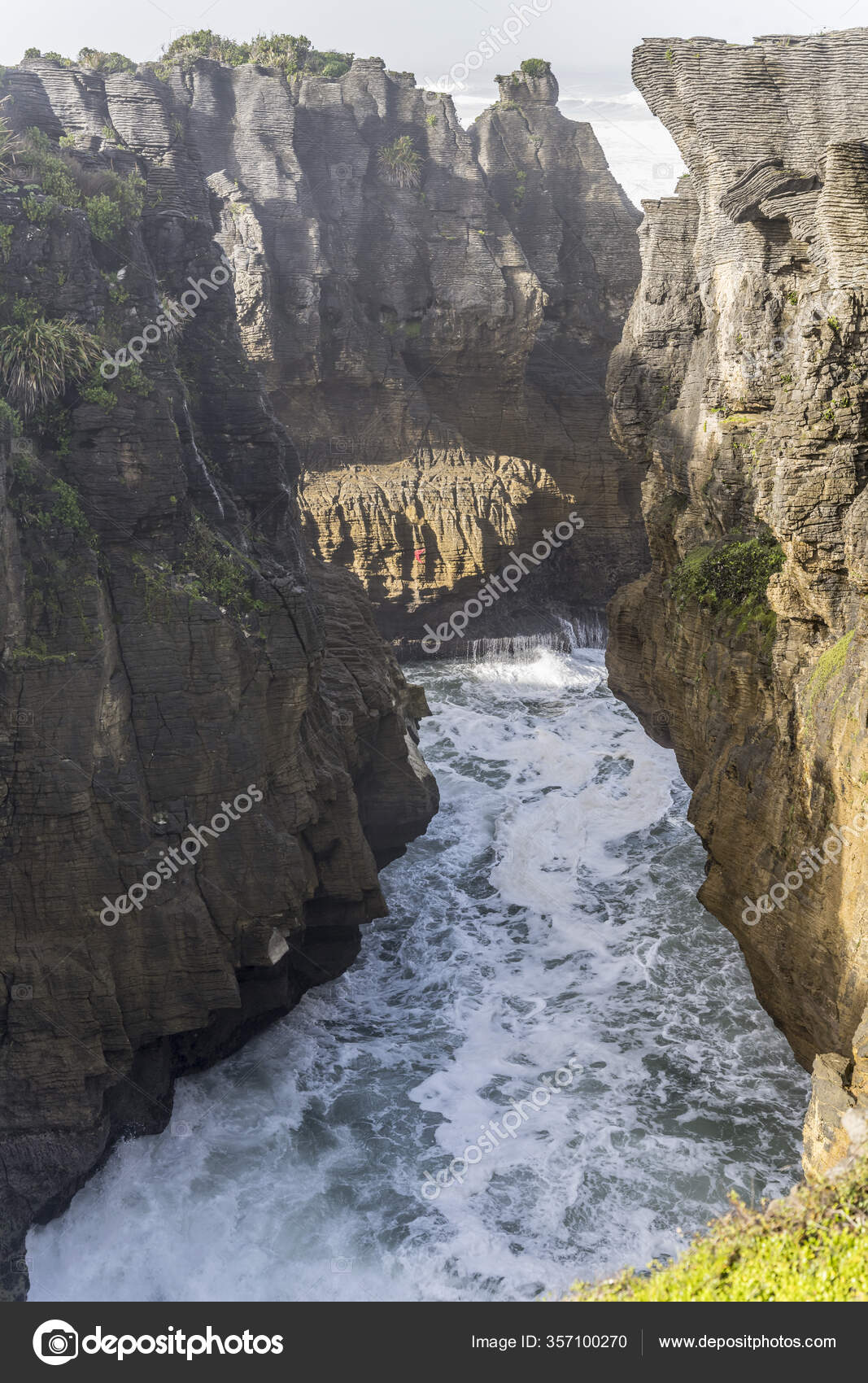 Narrow Inlet Worn Cliffs Shore Shot Bright Spring Light Pancake — Stock ...
