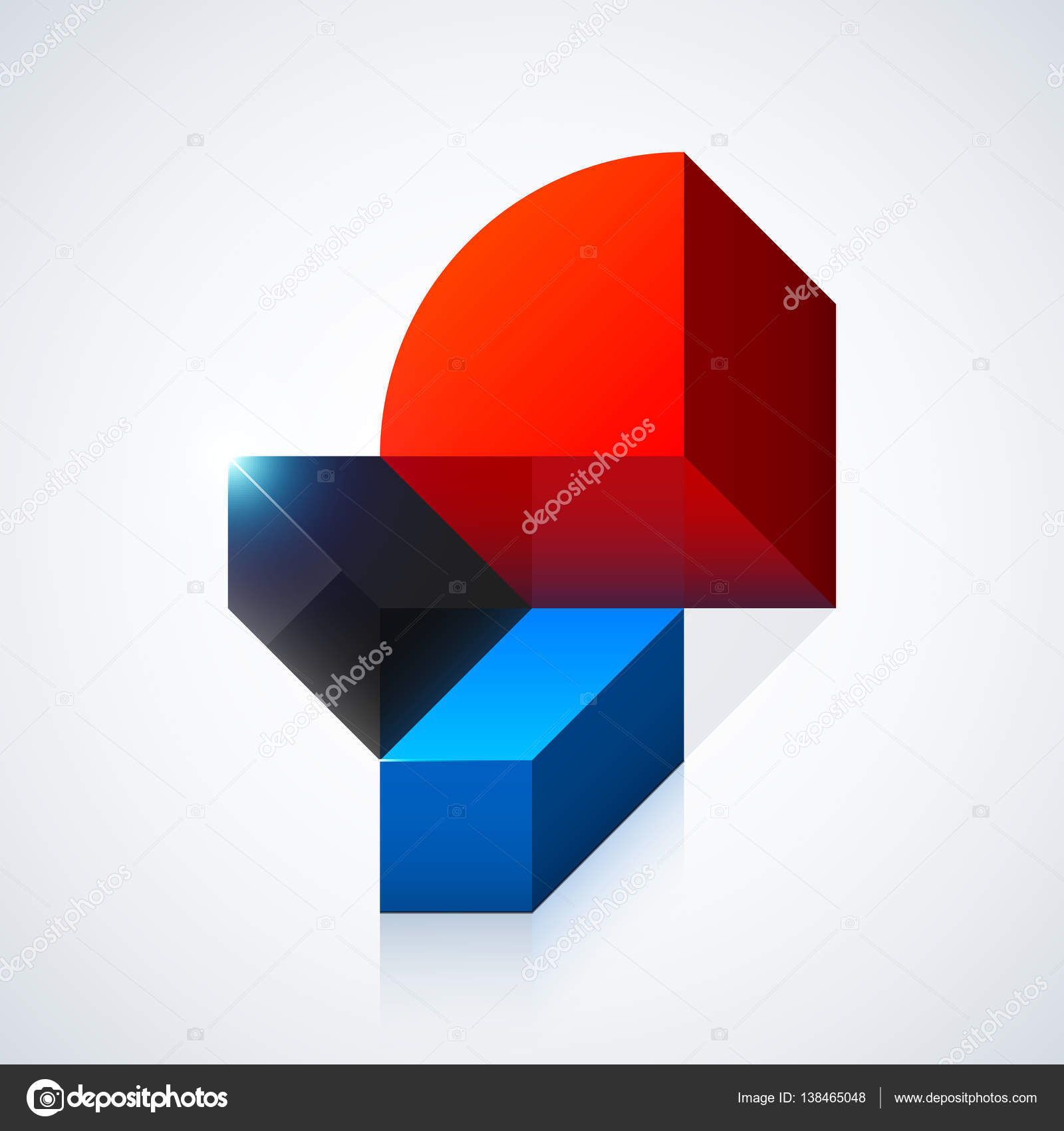 Vector illustration of abstract 3d sculpture on white background. Stock ...