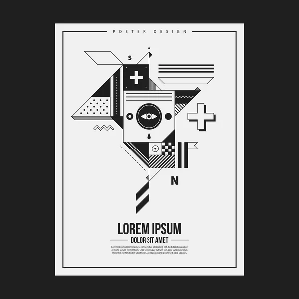 Monochrome poster design template with abstract geometric creature ...
