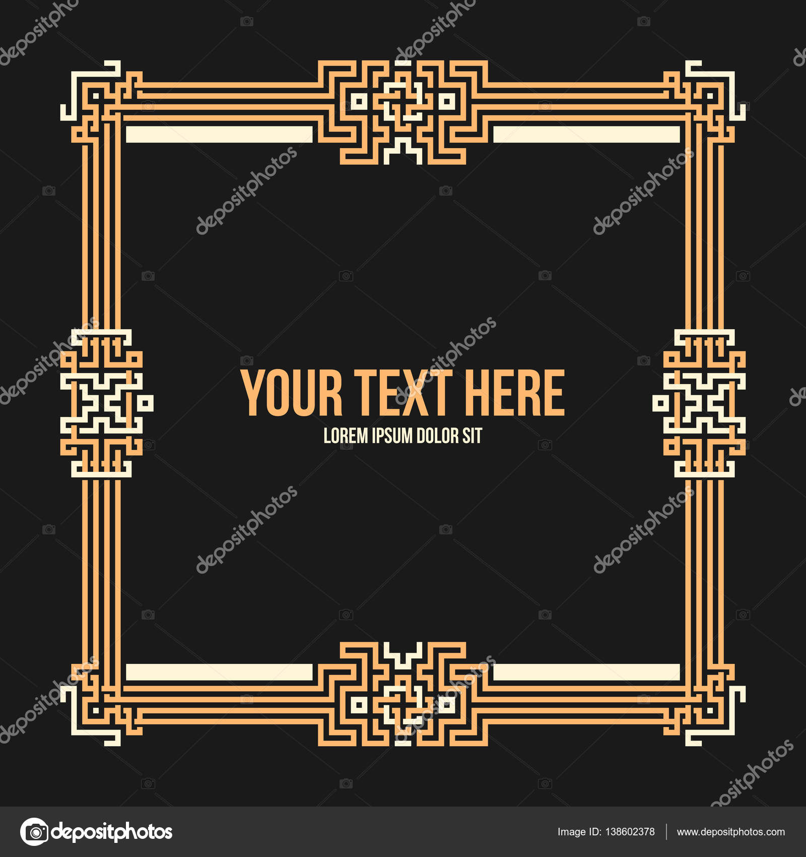Art deco square frame with native american elements on black background ...