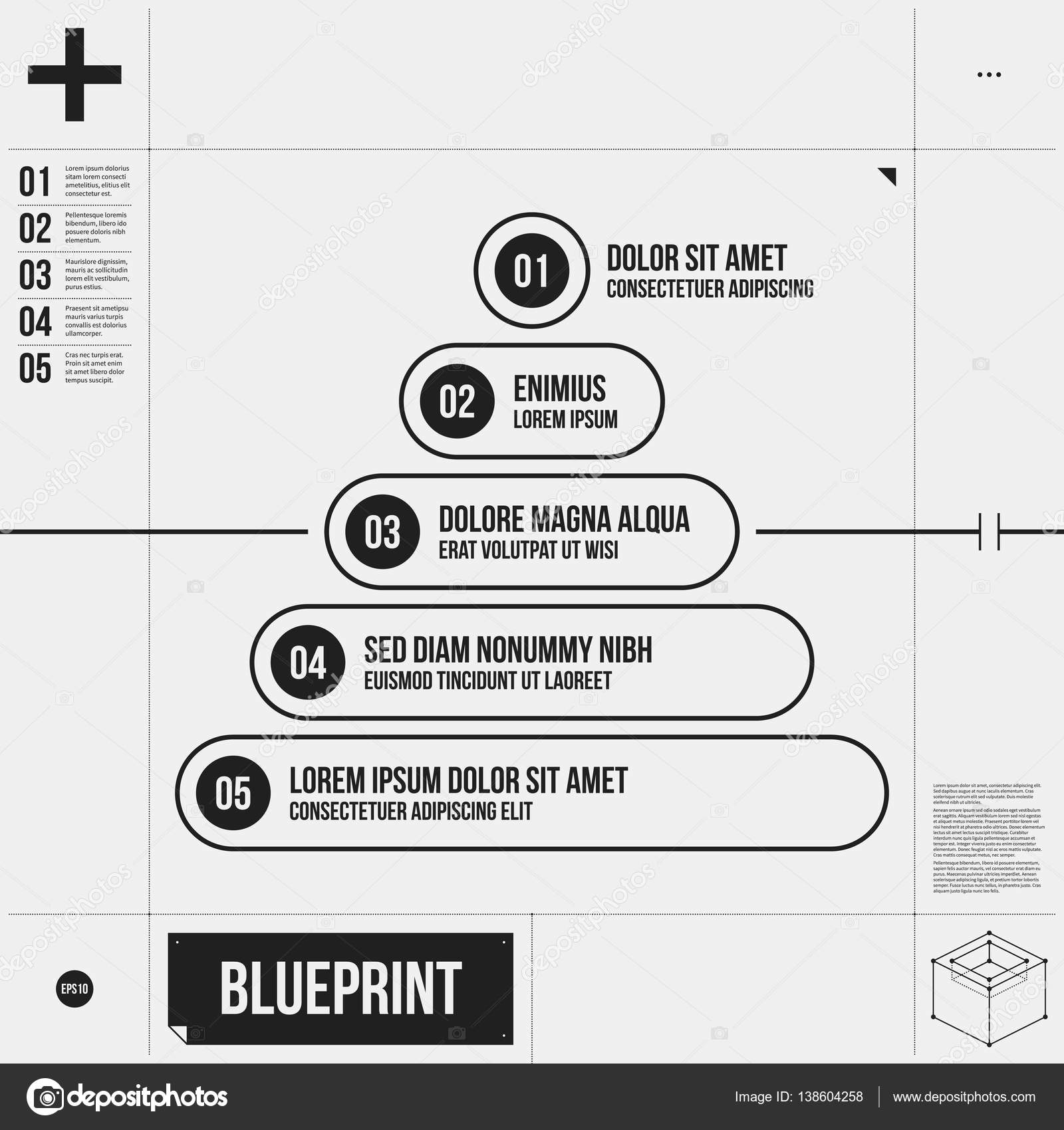 Pyramid chart template in draft style with five stages. EPS10. Stock ...