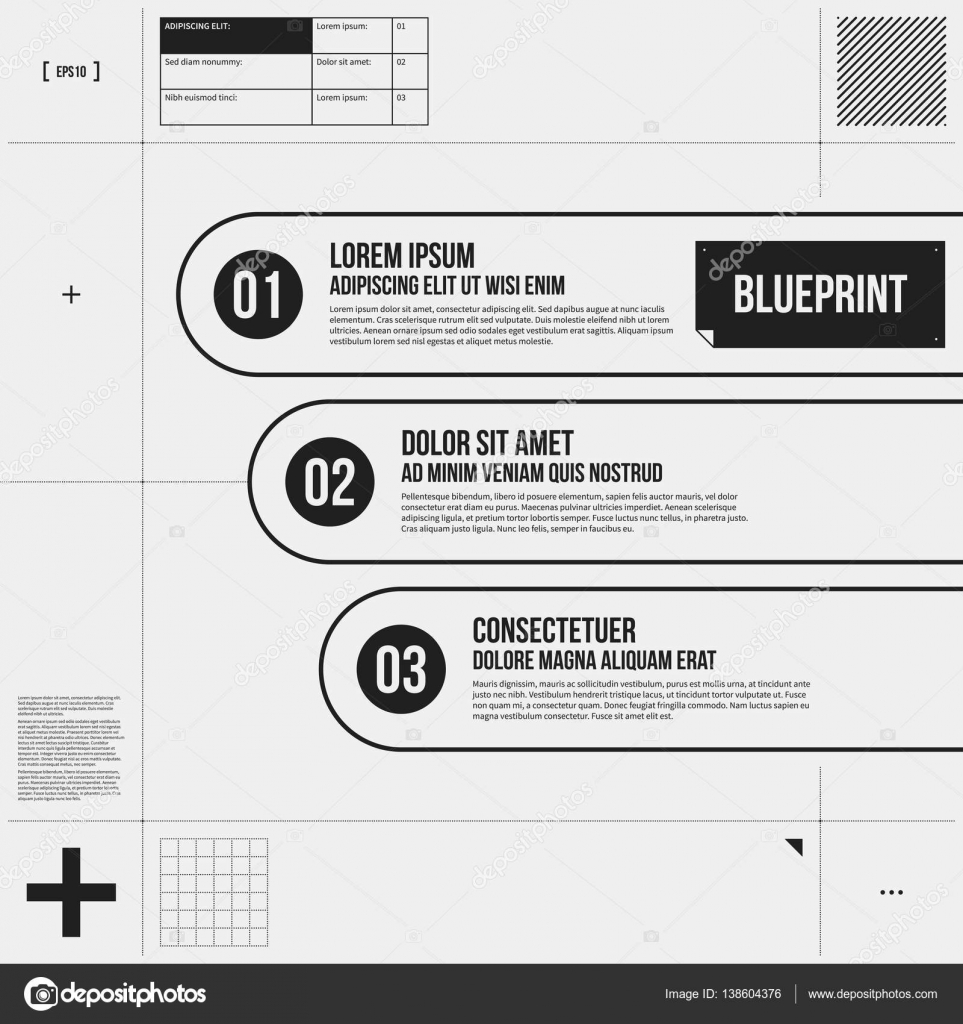 Horizontal chart template in draft style with three numbered banners ...