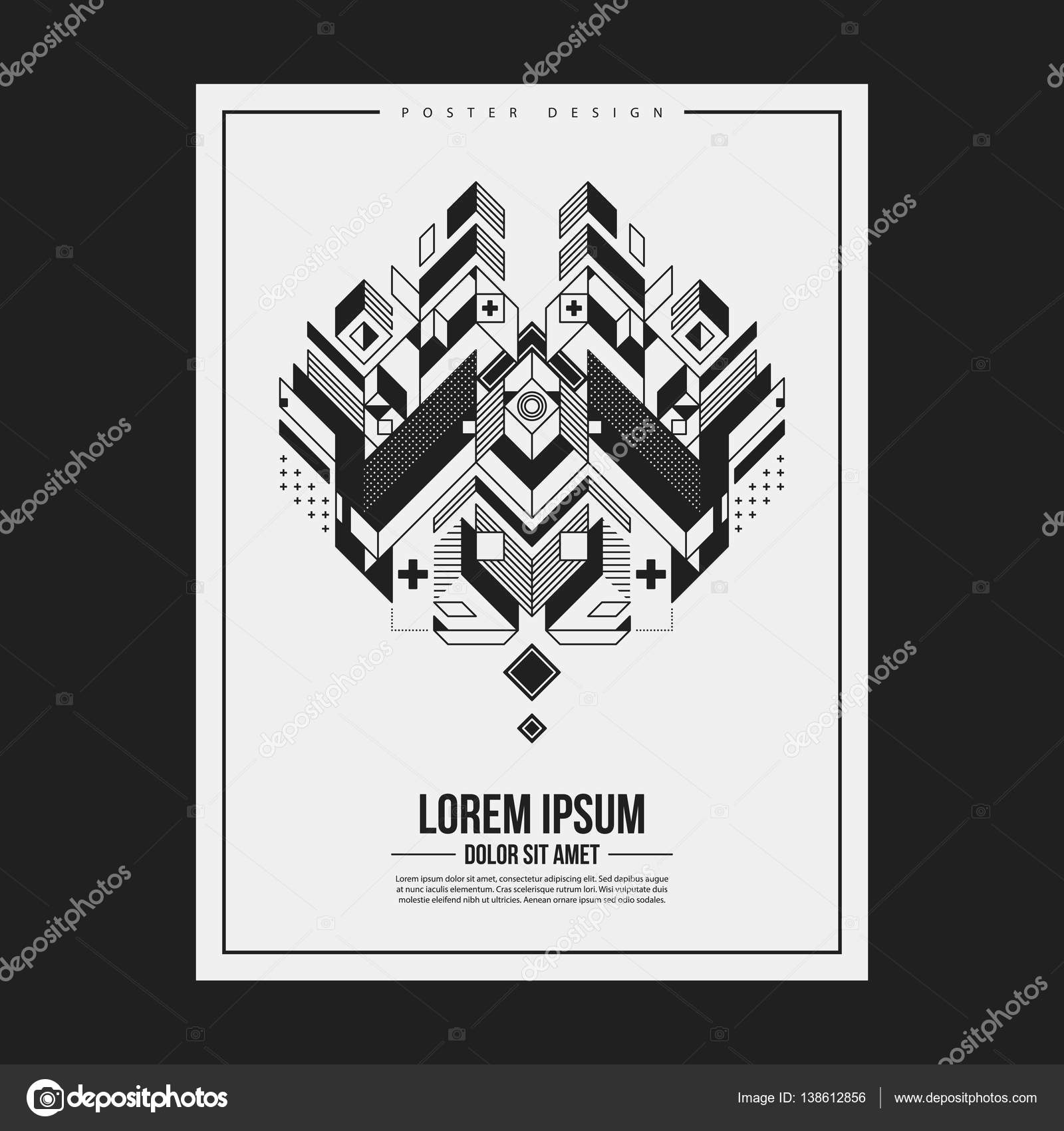 Poster/print design template with symmetric abstract element on white ...
