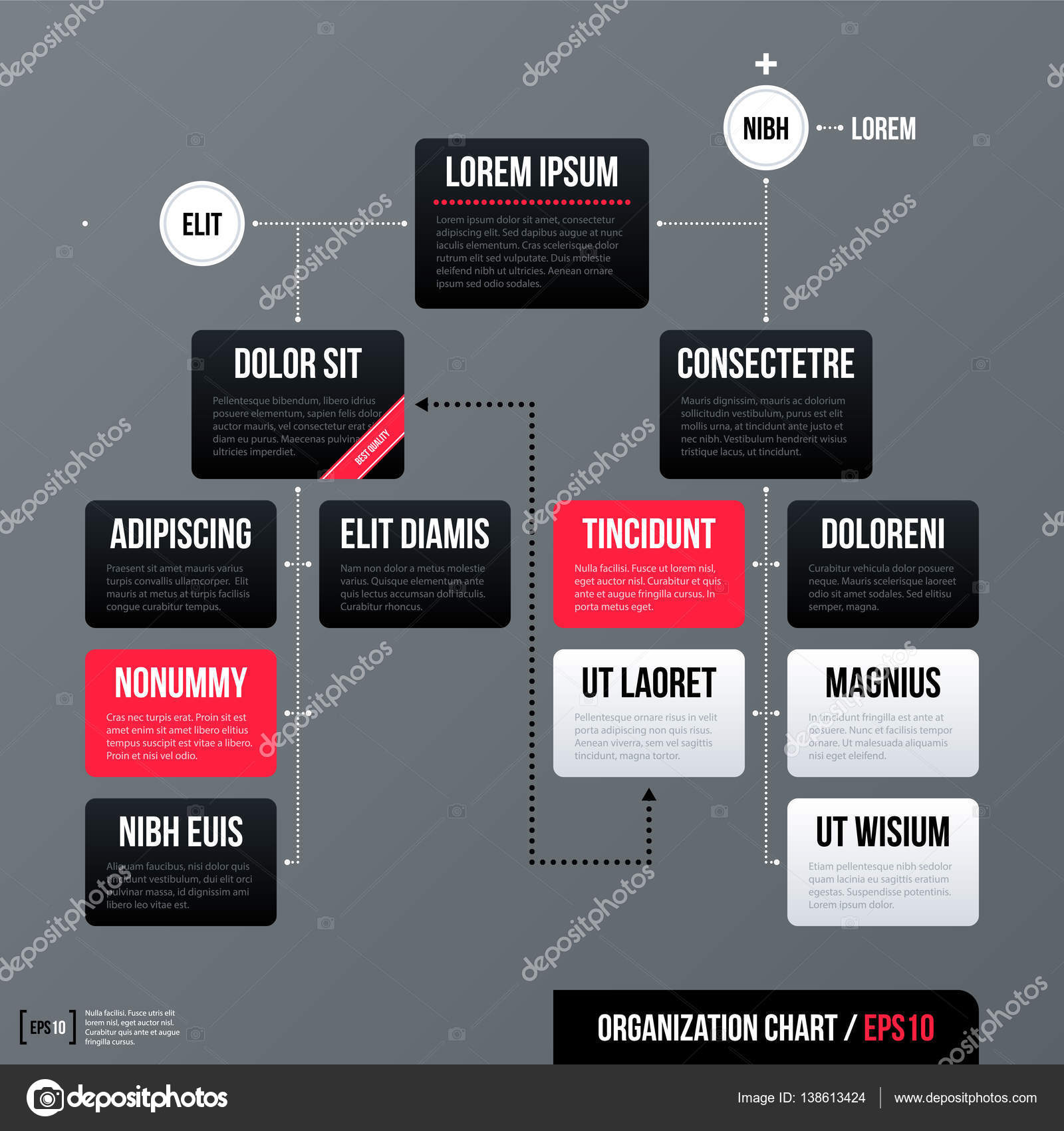 Modern business organization chart template with black, red and white ...