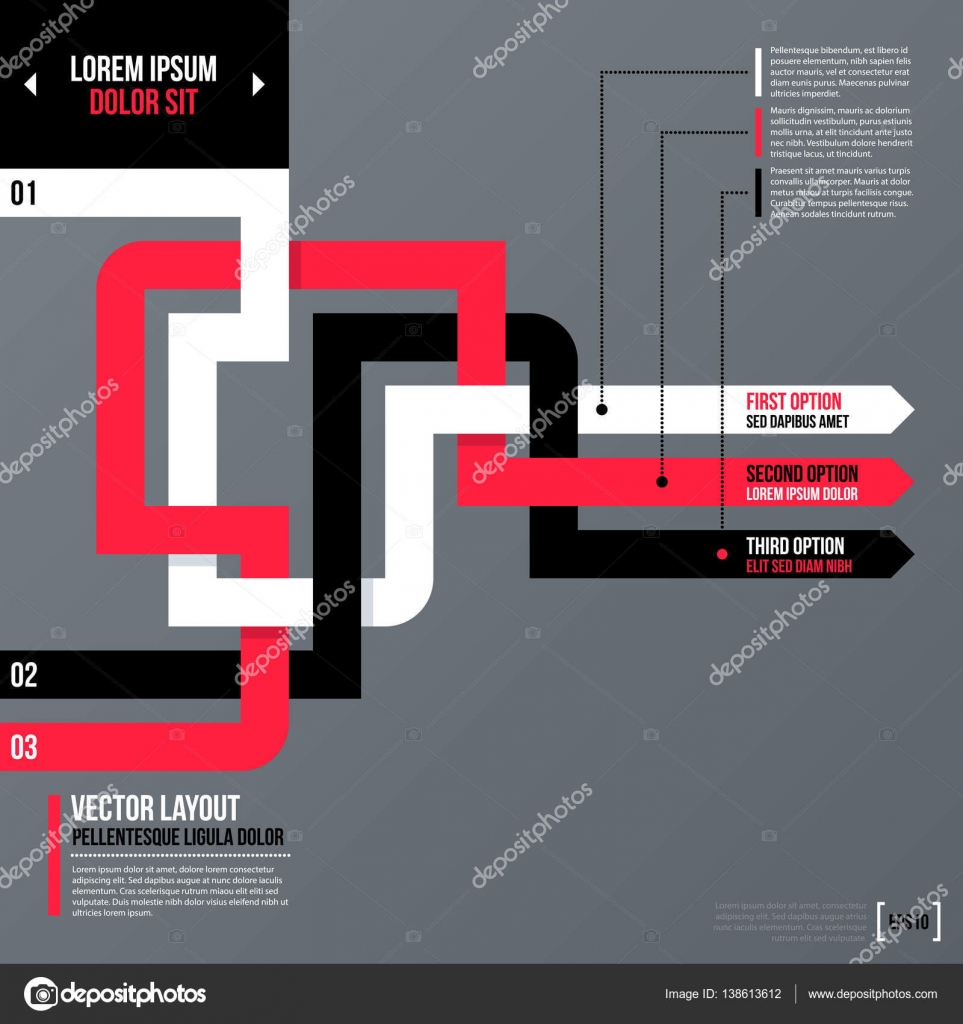 Modern business layout with three crossing arrows with options on gray ...