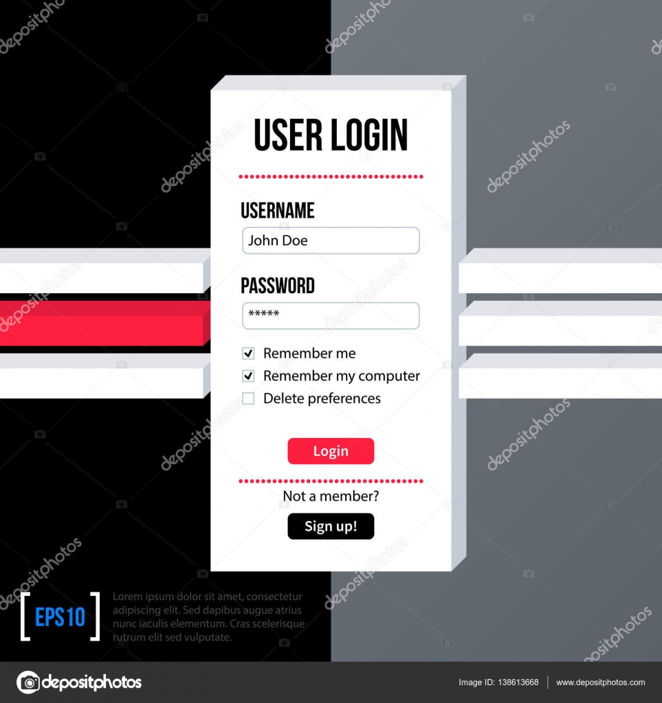 Modern business login form template with 3d banner on gray background ...