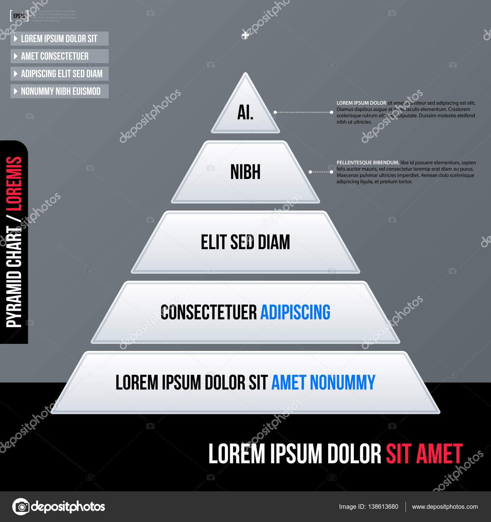 Modern business template, pyramid chart with five steps on gray ...