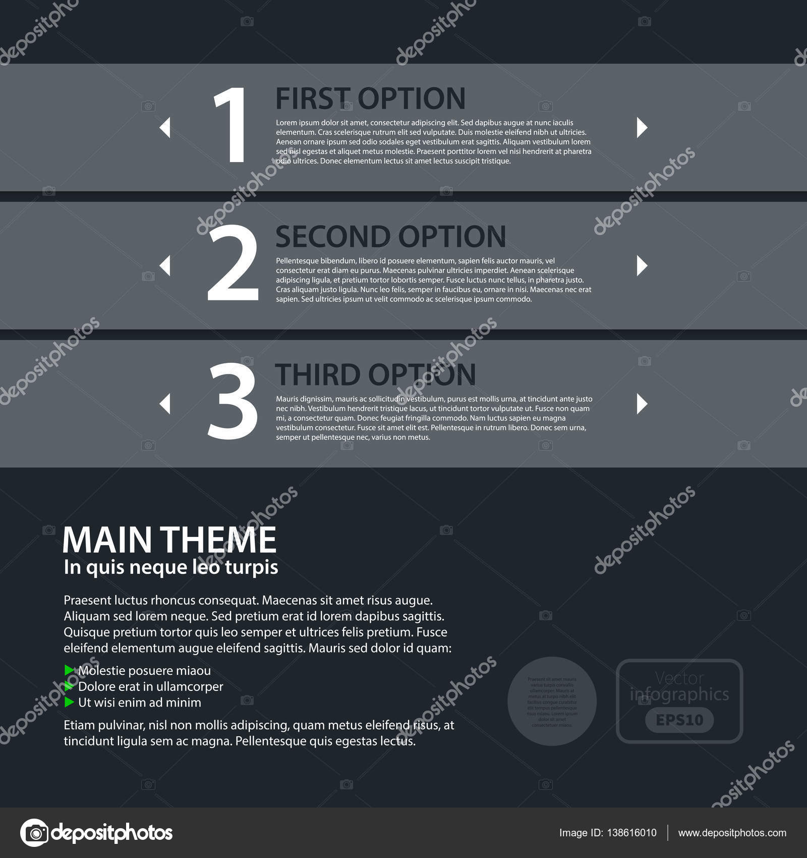 Modern design template with three horizontal options in flat style on ...