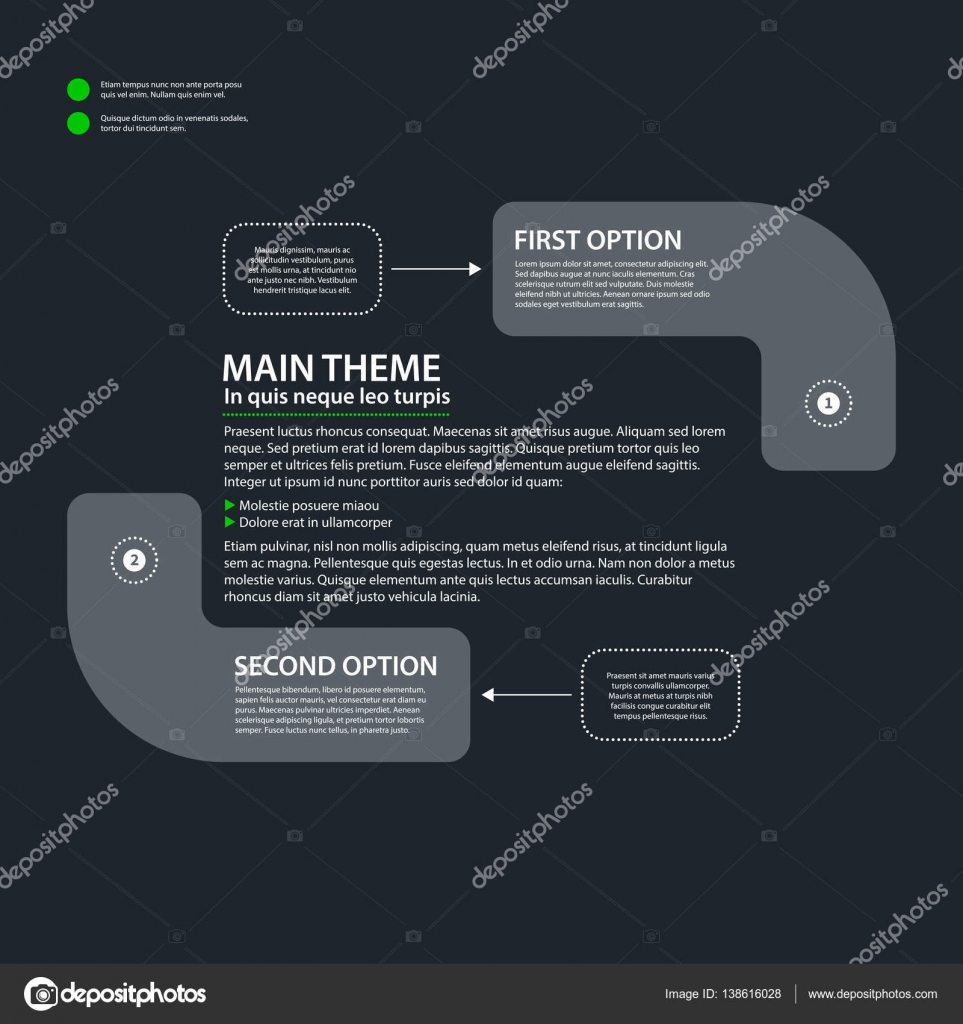 Modern design template with two options and text in flat style on dark ...