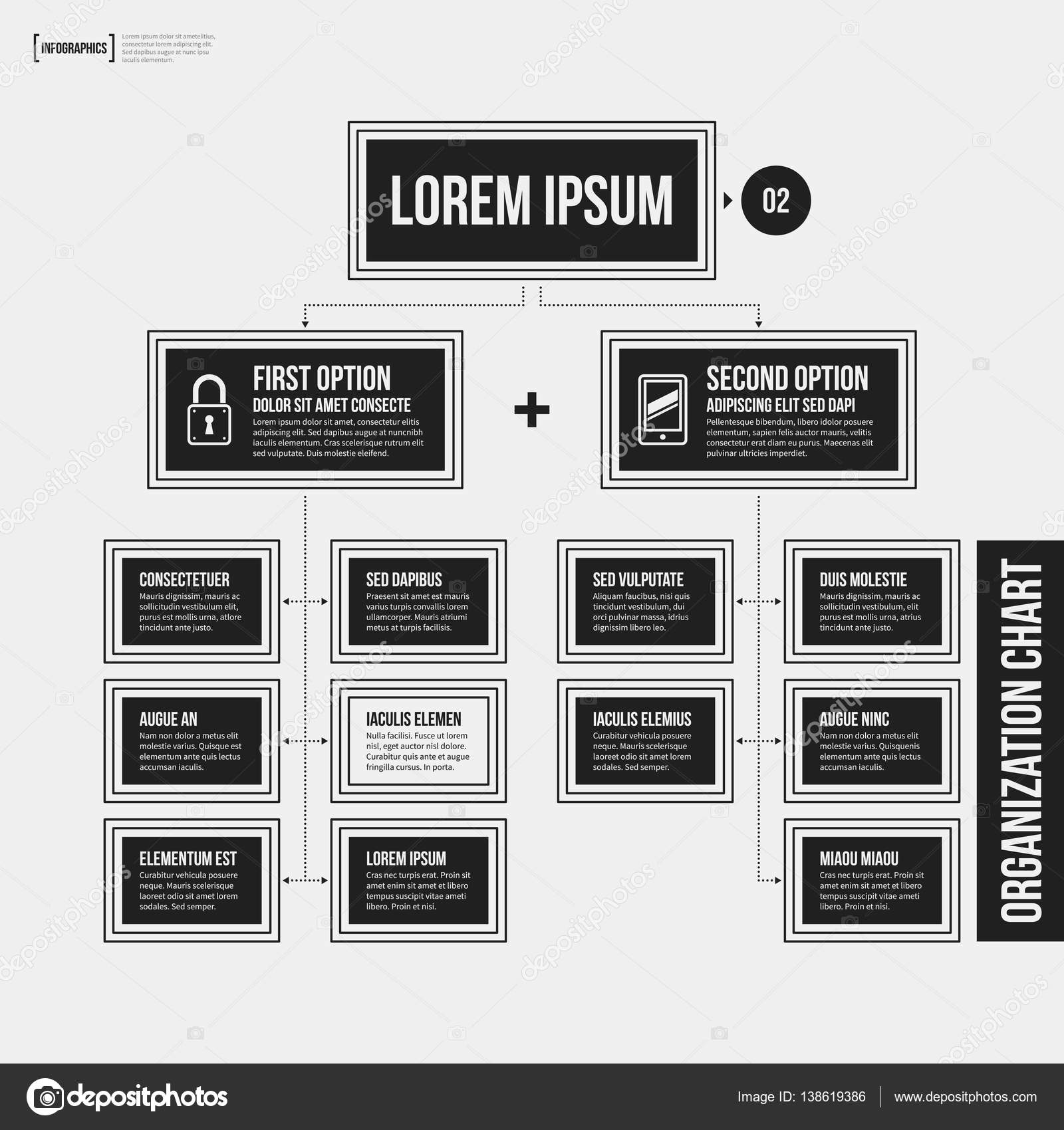 Organization chart template with geometric elements on white background ...