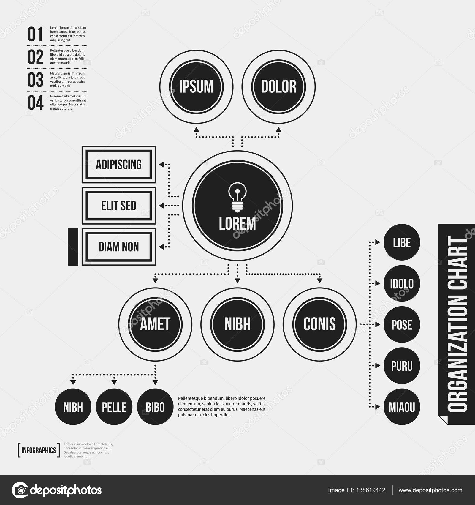 Organization chart template with geometric elements on white background ...