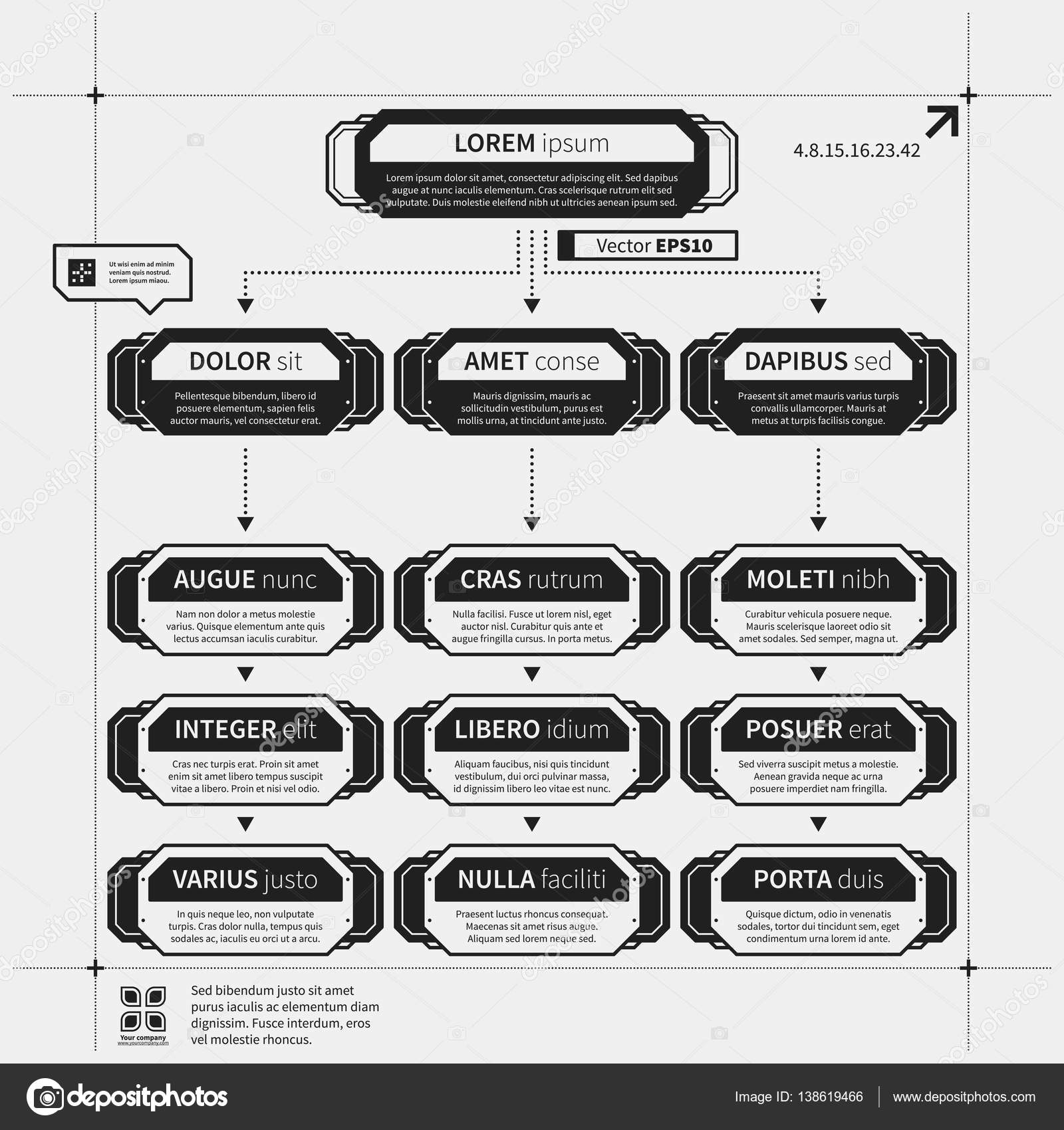 Organization chart template with geometric elements on white background ...