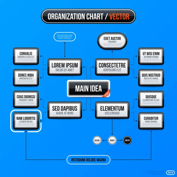 Organization chart template with geometric elements on black background ...