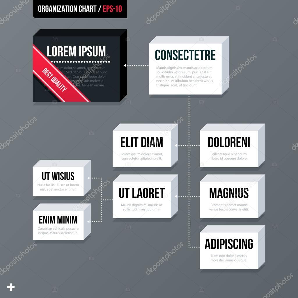 Plantilla de organigrama empresarial moderna con rectángulos 3D blancos ...