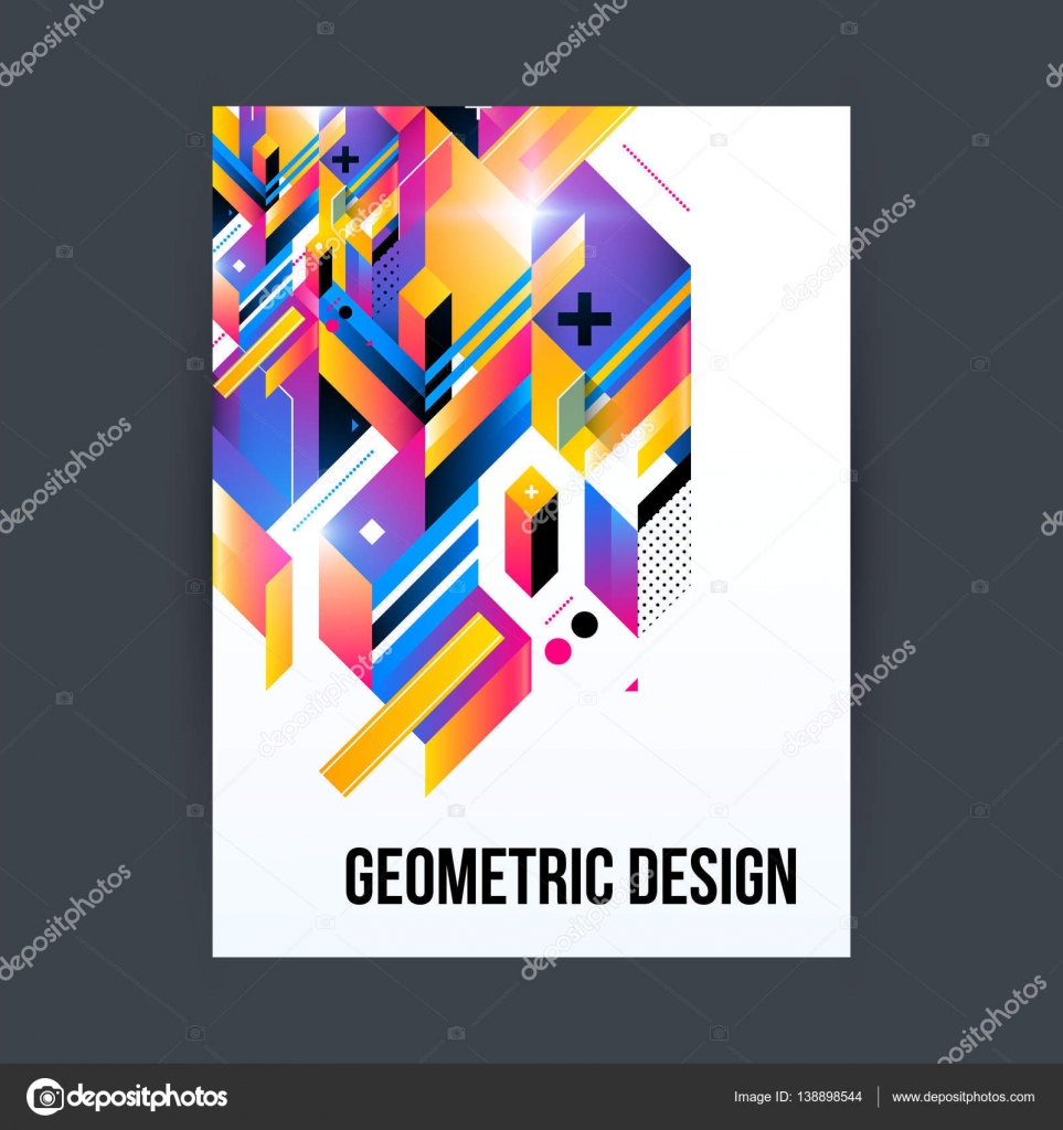 Poster/cover design template with shiny geometric shapes on white ...