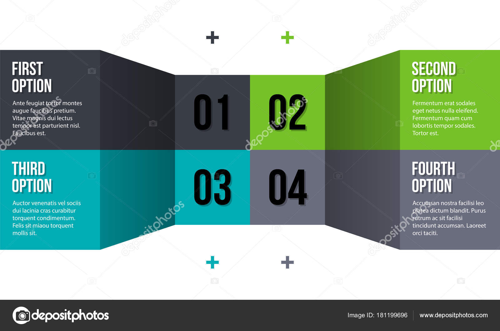 Four options template in flat origami style on white isolated ...