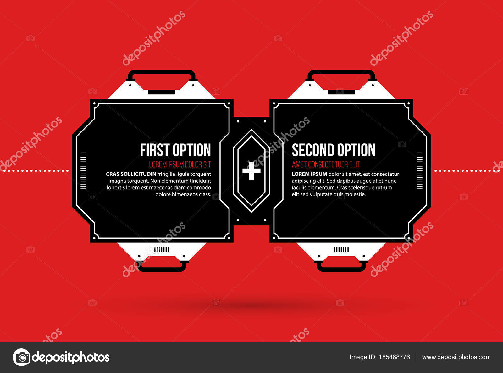 Two options with hi-tech elements in black and red techno style on flat ...