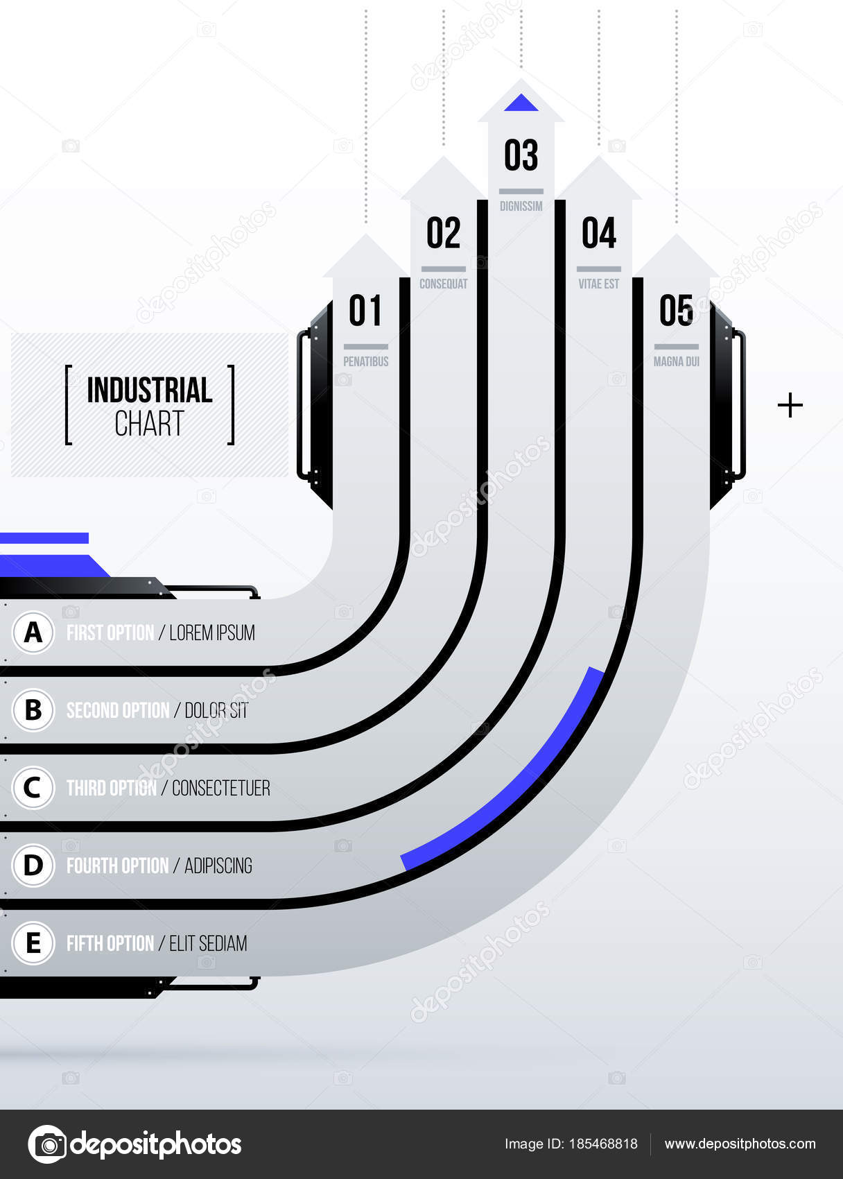 Futuristic vector chart with five round stripes in clean hi-tech/techno ...