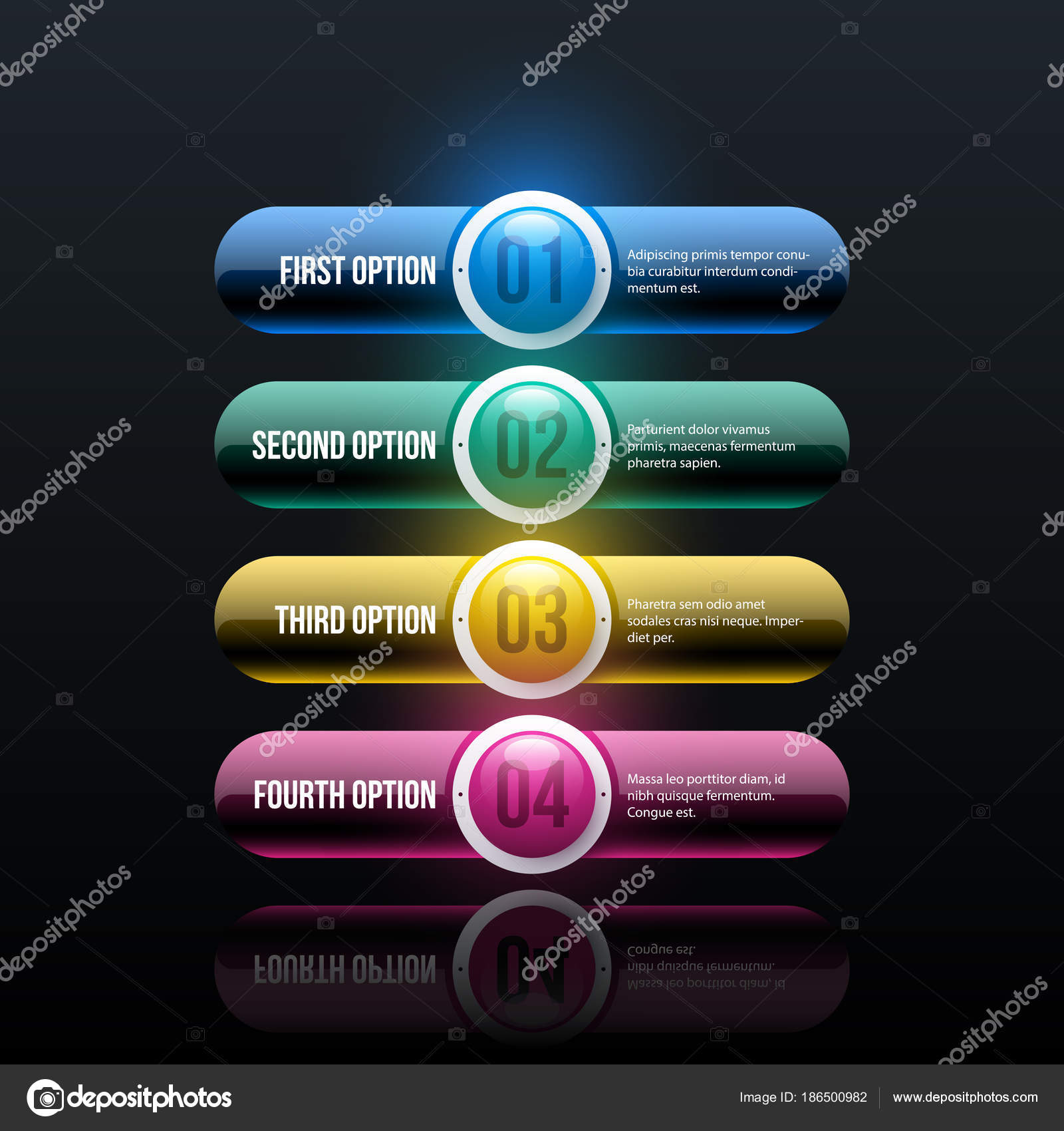 Four options in glossy business style on black background Stock Vector ...