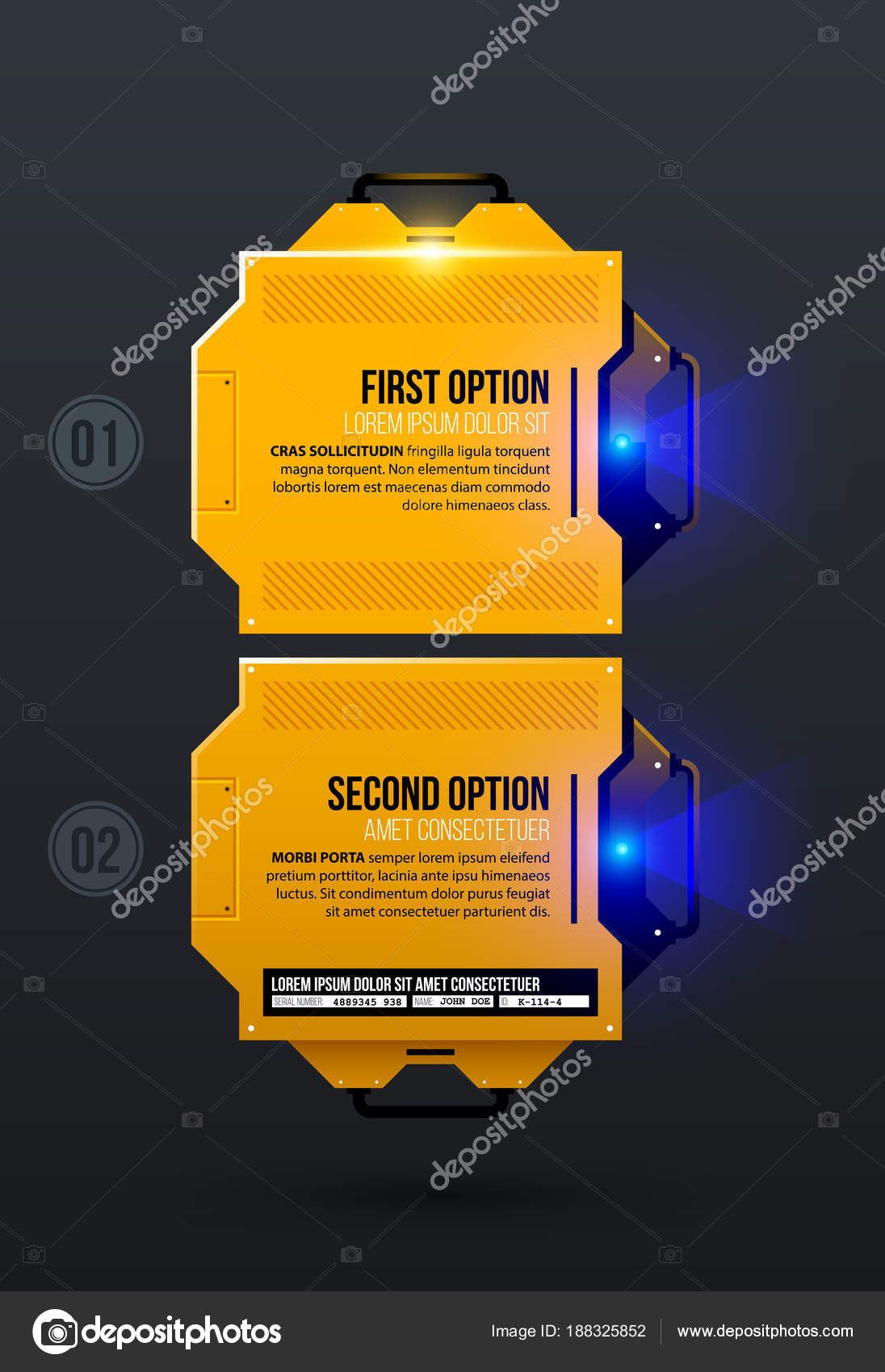 Two options in yellow industrial techno style on dark gray background ...